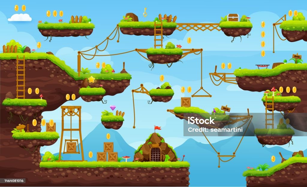Retro 2d Arcade Game Level Map Interface Stock Illustration Download