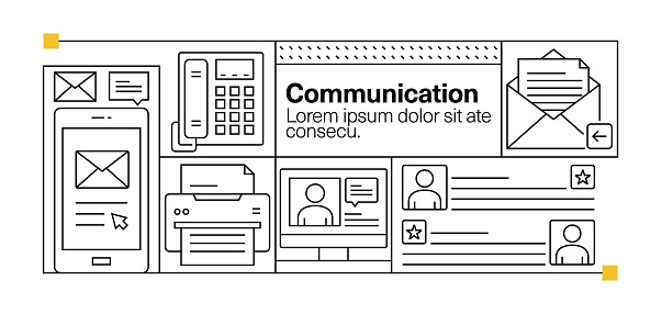 Jeu Dicônes De Ligne De Communication Et Conception De Bannière