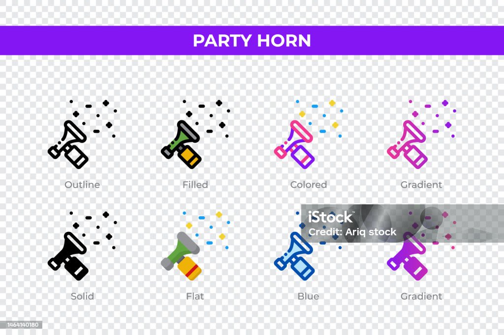 Ilustración de Iconos De Cuernos De Fiesta En Diferentes Estilos ... Ilustración de Iconos De Cuernos De Fiesta En Diferentes Estilos ...