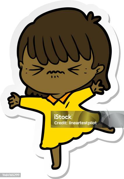 Sticker Of A Stressed Out Cartoon Girl Stock Illustration Download