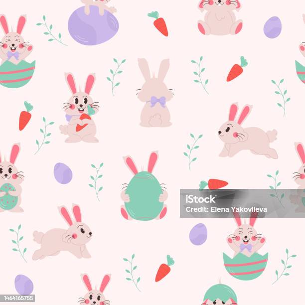 Selamat Paskah Pola Mulus Dengan Kelinci Lucu Memegang Wortel Telur ... Selamat Paskah Pola Mulus Dengan Kelinci Lucu Memegang Wortel Telur ...