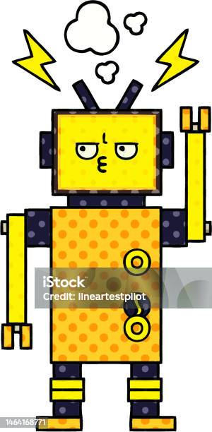 Bande Dessinée De Style Bande Dessinée Dun Robot Défectueux Vecteurs