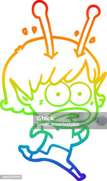 Dessin Au Trait Dégradé Arcenciel Dun Dessin Animé Shocked Alien Girl