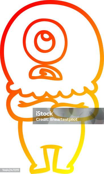 Dessin Au Trait Dégradé Chaud Dun Dessin Animé Cyclope Extraterrestre