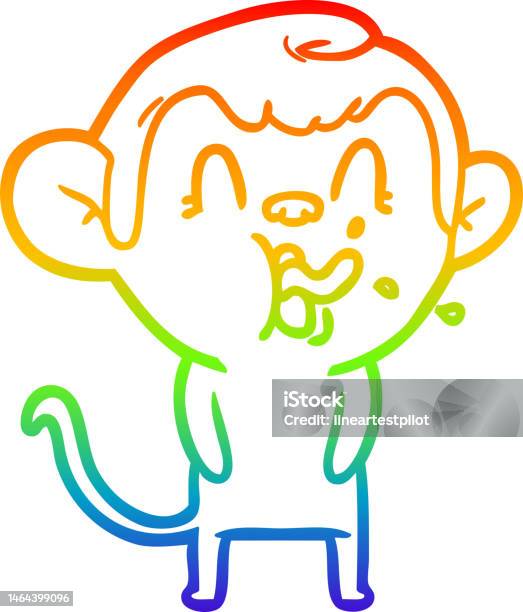 Dessin Au Trait Dégradé Arcenciel Dun Singe De Dessin Animé Fou