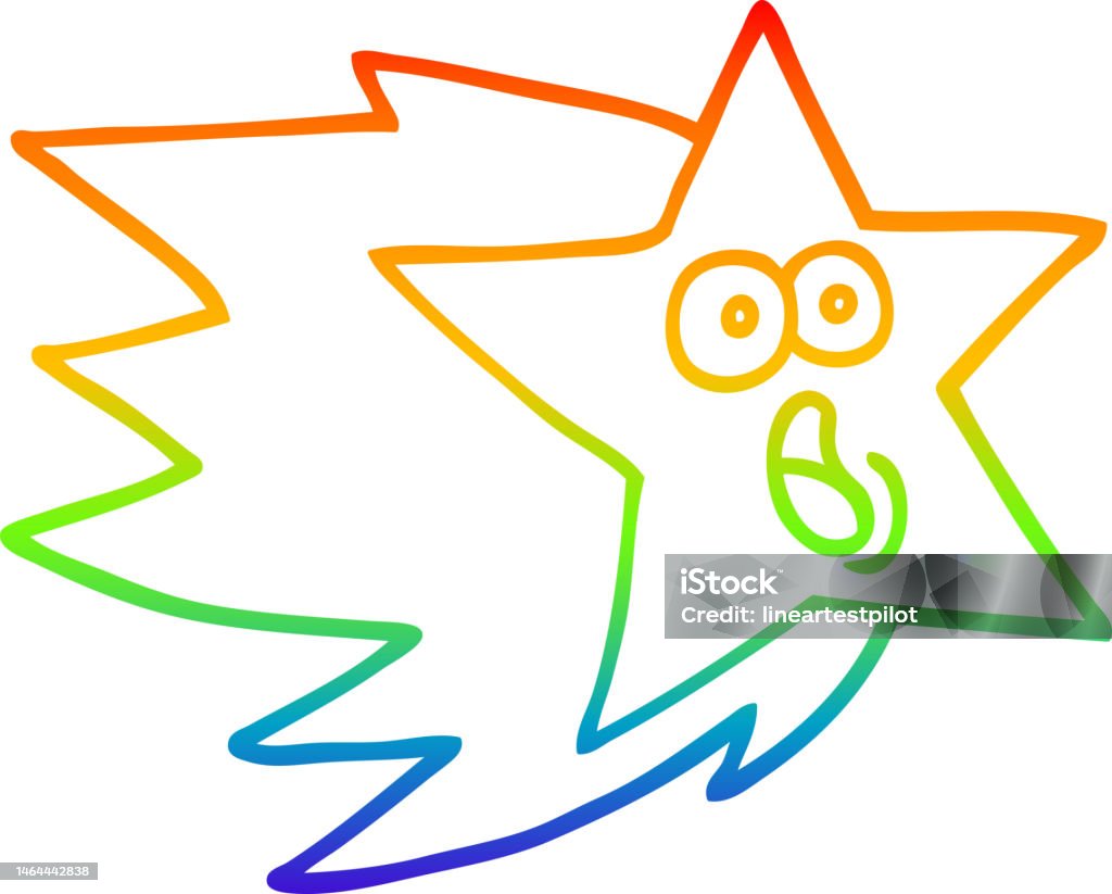 Rainbow Gradient Line Drawing Of A Cartoon Shooting Star Stock