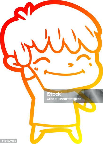 Dessin Au Trait Dégradé Chaud Dun Garçon De Dessin Animé Heureux