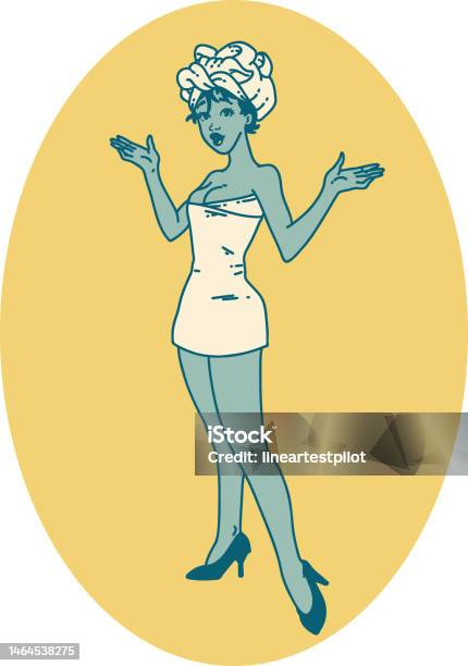 Ilustración De Tatuaje Al Estilo Tradicional De Una Chica Pinup En