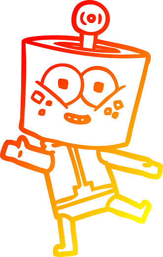 Dessin Au Trait Dégradé Chaud Dun Robot De Dessin Animé Heureux Dansant