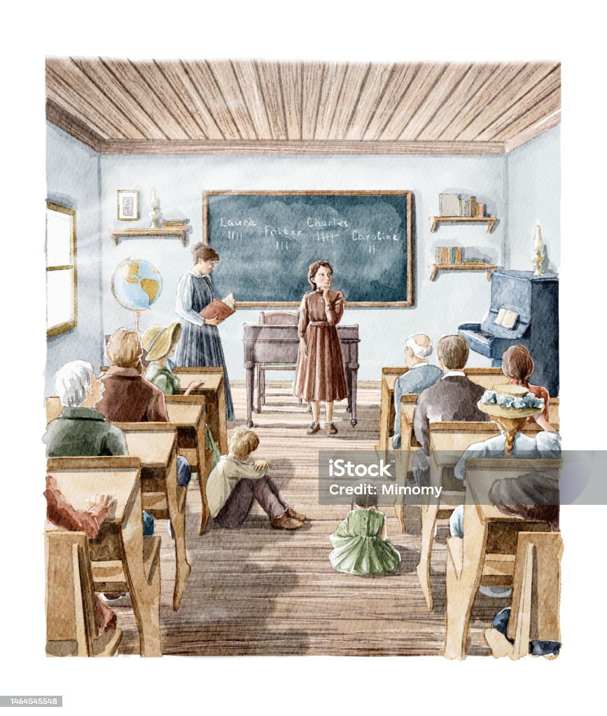 Aquarellcartoon Altes Klassenzimmer Und Gruppe Von Vintageerwachsenen ... Aquarellcartoon Altes Klassenzimmer Und Gruppe Von Vintageerwachsenen ...