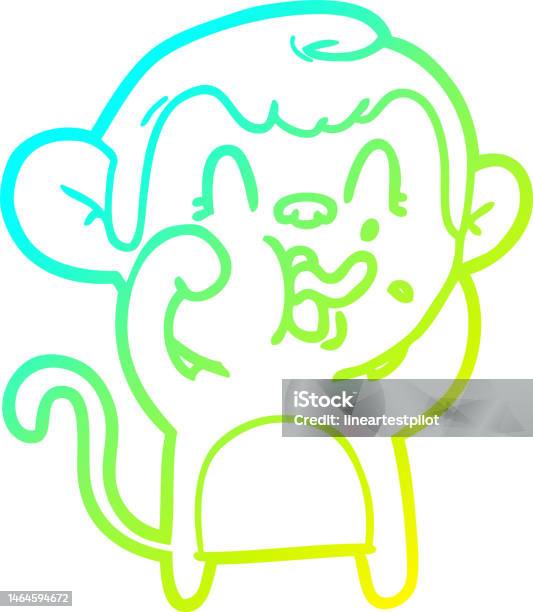 Dessin Au Trait Dégradé Froid Dun Singe De Dessin Animé Fou Vecteurs