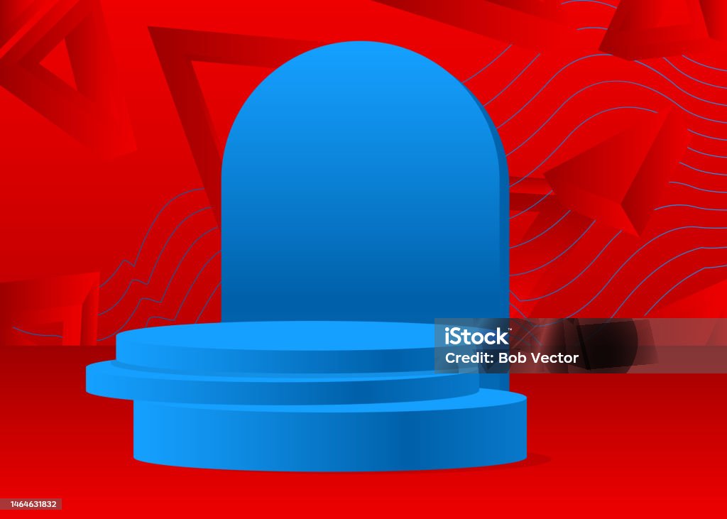 Podium Alas Silinder Mockup Biru Dan Merah Tampilan Produk 3d Abstrak