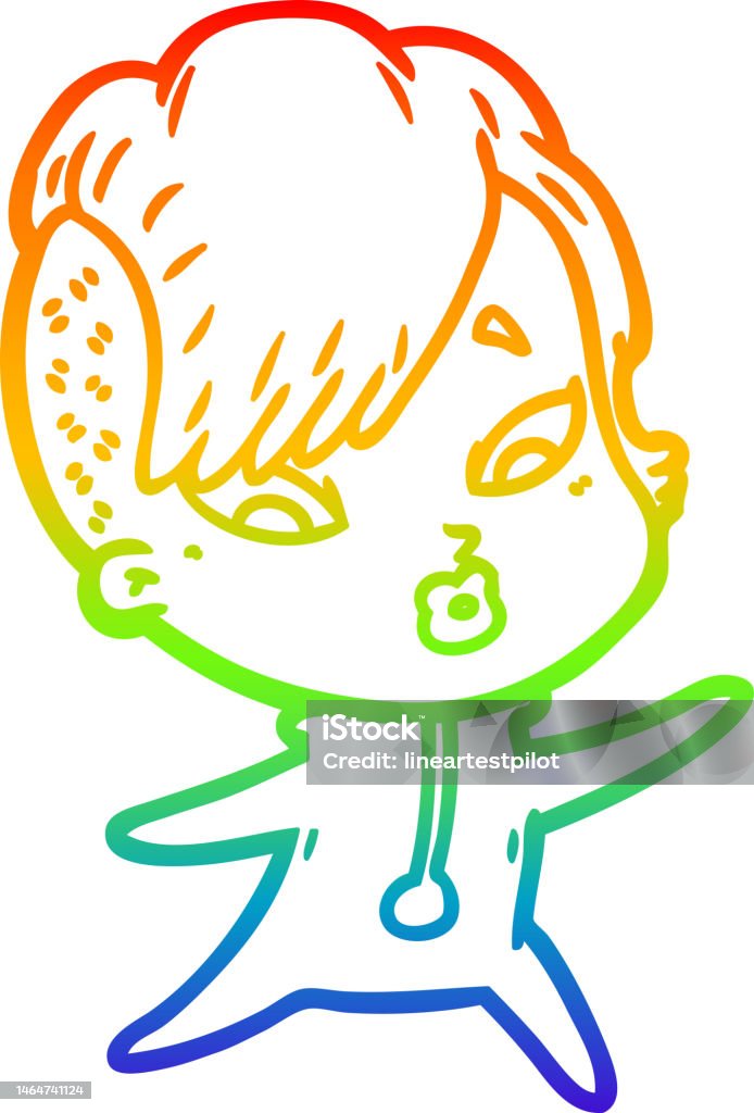 Dessin Au Trait Dégradé Arcenciel Dune Fille Surprise De Dessin Animé
