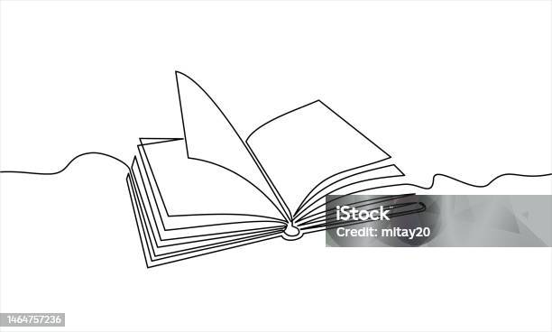 飛んでいるページを持つ開いた本の連続した1行の描画新学期のベクターイラスト教育用品 アイコンのベクターアート素材や画像を多数ご用意