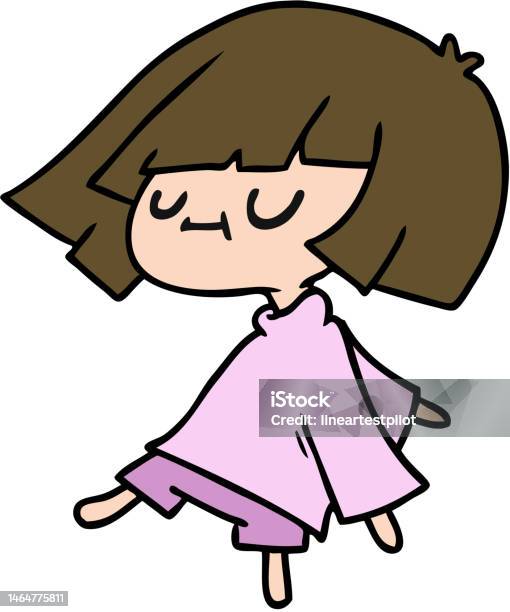 Kartun Yang Digambar Dengan Tangan Bebas Dari Gadis Kawaii Yang Lucu