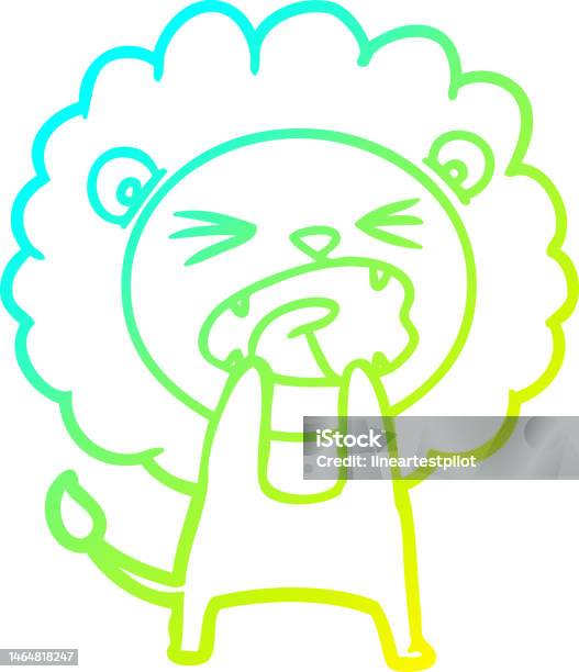Dessin Au Trait Dégradé Froid Dun Lion En Colère De Dessin Animé