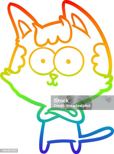 Dessin Au Trait Dégradé Arcenciel Dun Chat De Dessin Animé Heureux