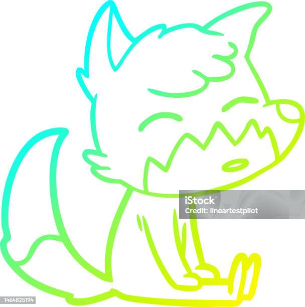 Dessin Au Trait Dégradé Froid Dun Renard De Dessin Animé Assis Vecteurs