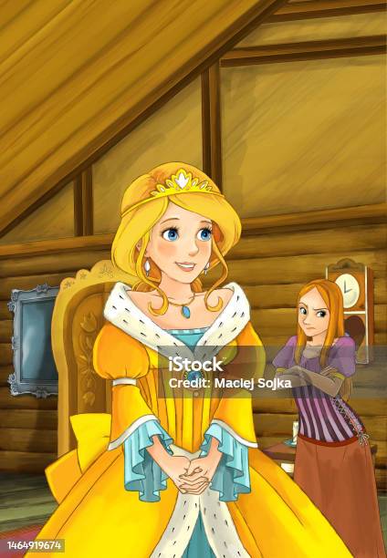 Scène De Dessin Animé Avec Une Princesse Dans Une Cuisine De Ferme