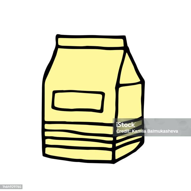 Susu Atau Produk Susu Dalam Karton Ilustrasi Vektor Yang Digambar