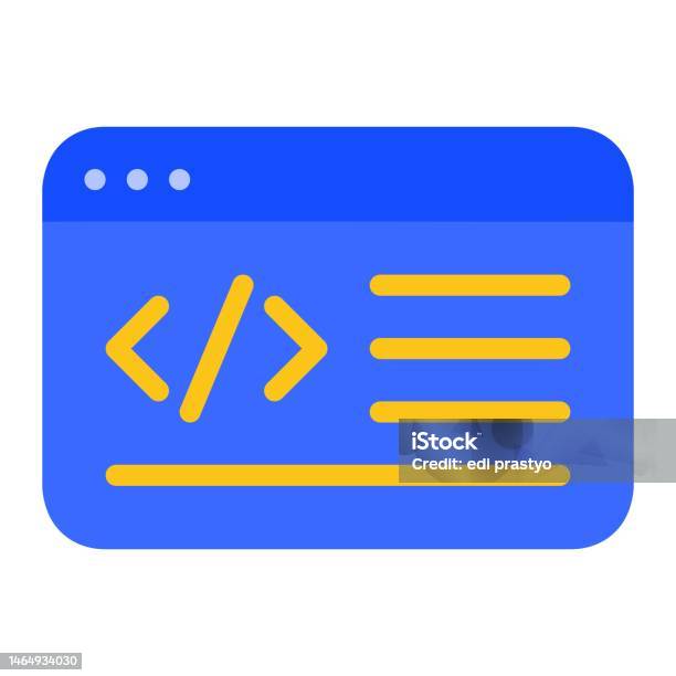 Writing Syntax Code With Window Of A Software In Blue Flat Icon Coding