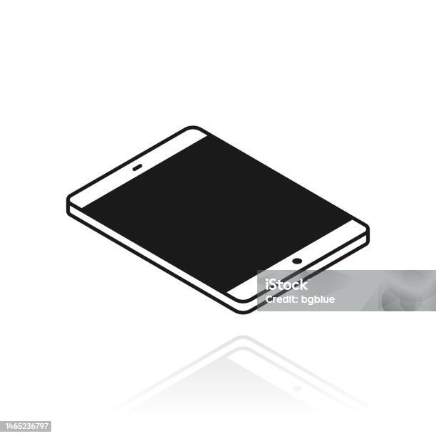 Isometric Tablet Pc Flat Position Icon With Reflection On White