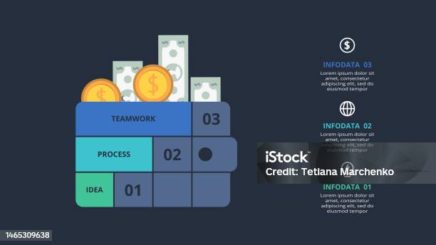 Creative Dark Infographic With 3 Elements Template For Web On A Black Background Business