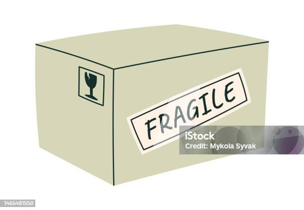 Icône Plate De Boîte En Carton Autocollant Fragile Vecteurs Libres De