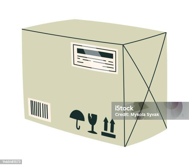 Icône Plate De Boîte En Carton Autocollant Fragile Et Connaissement