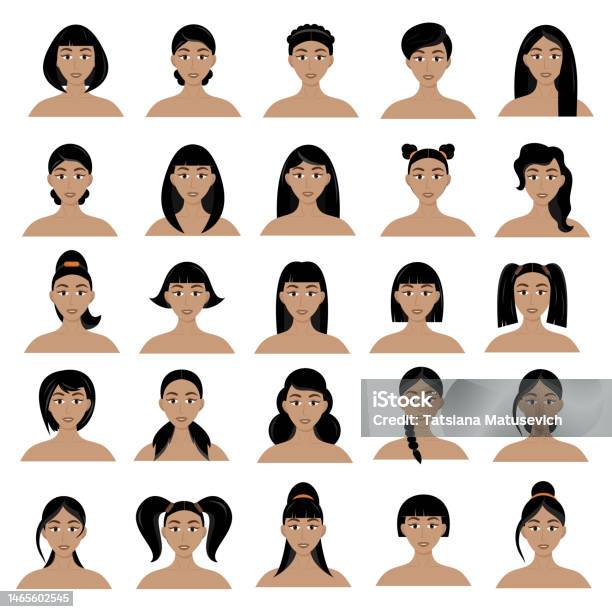 Set Gaya Rambut Wanita Gadis Berambut Cokelat Muda Yang Cantik Dengan