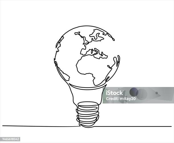 Globe Terrestre À Lintérieur De Lampoule Dans Un Dessin Au Trait