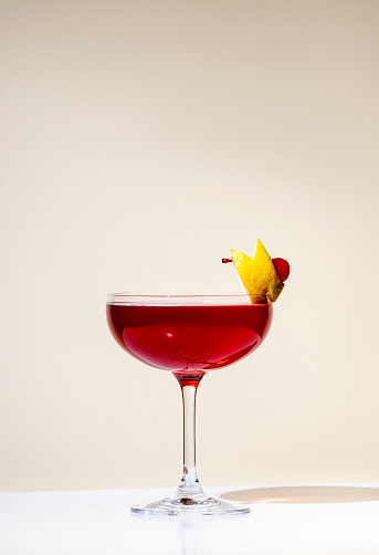 New Yorker Cocktail With Whiskey Grenadine Bitters Lemon Juice And Ice Garnished With Lemon Zest