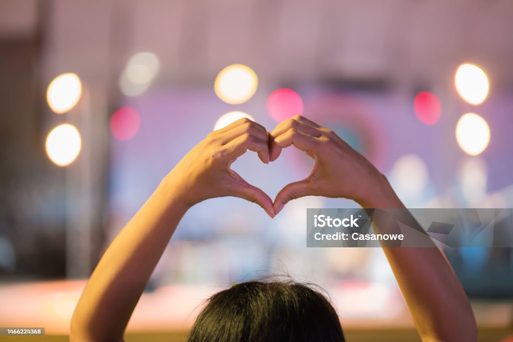 Woman Hands Of Love Heartshaped Hand Gesture Concept Of Love On Stage