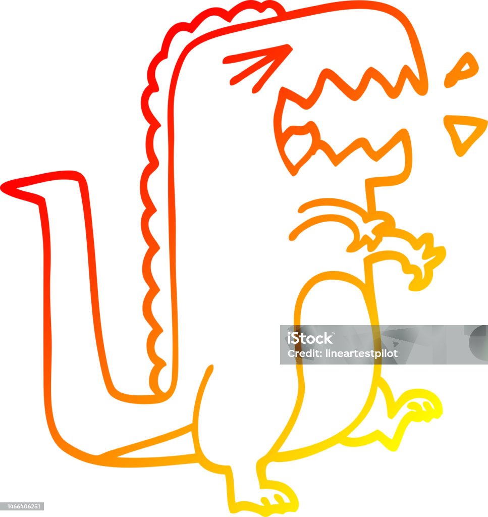 Dessin Au Trait Dégradé Chaud Dun Dessin Animé Rugissant T Rex Vecteurs