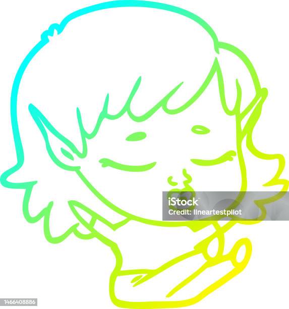 Dessin Au Trait Dégradé Froid Dune Jolie Fille Elfe De Dessin Animé