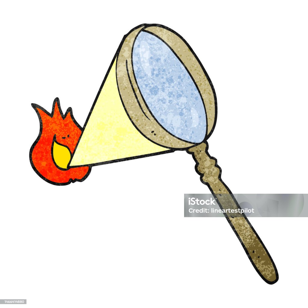 Freehand Textured Cartoon Magnifying Glass Burning Stock Illustration