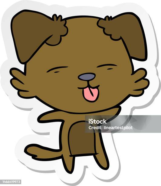 Autocollant Dun Chien De Dessin Animé Sortant La Langue Vecteurs Libres