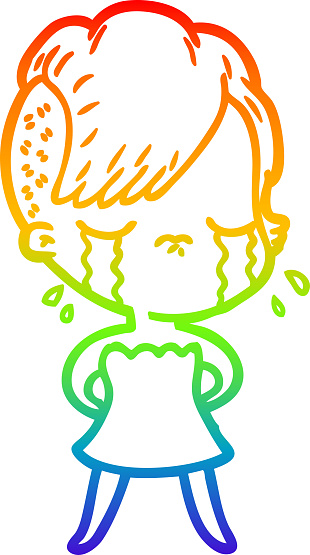 Dessin Au Trait Dégradé Arcenciel Dune Fille Qui Pleure Vecteurs Libres