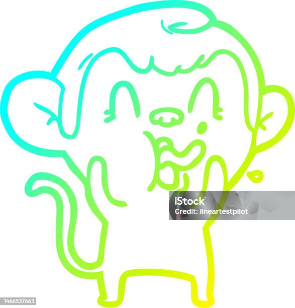 Dessin Au Trait Dégradé Froid Dun Singe De Dessin Animé Fou Vecteurs