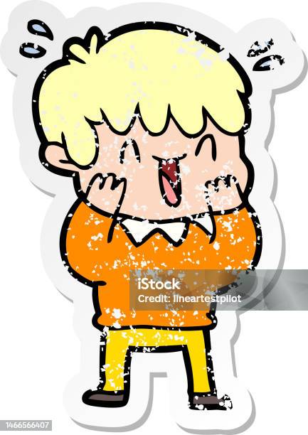 Autocollant En Détresse Dun Garçon Riant De Dessin Animé Vecteurs