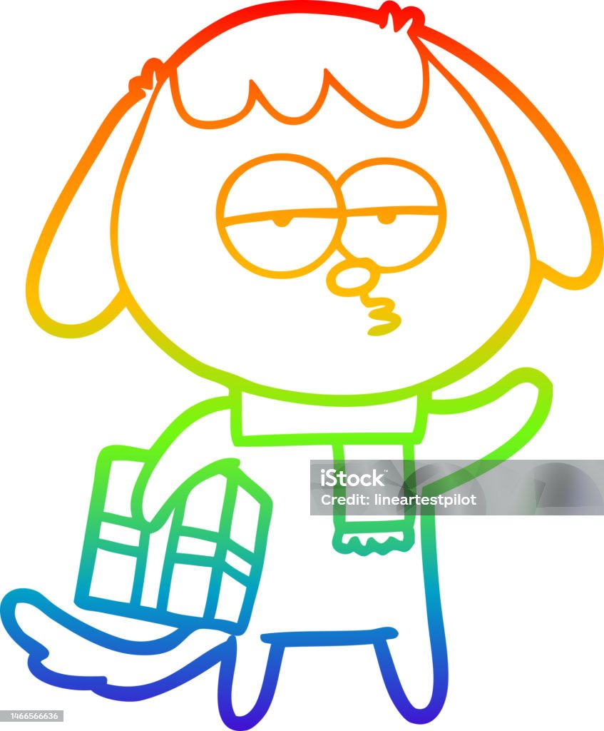 Dessin Au Trait Dégradé Arcenciel Dun Chien Ennuyé De Dessin Animé Avec