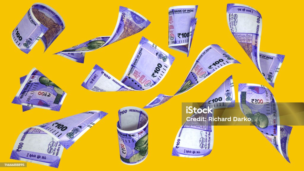 3d Rendering Of 100 Indian Rupee Notes Flying In Different Angles And Orientations Isolated On
