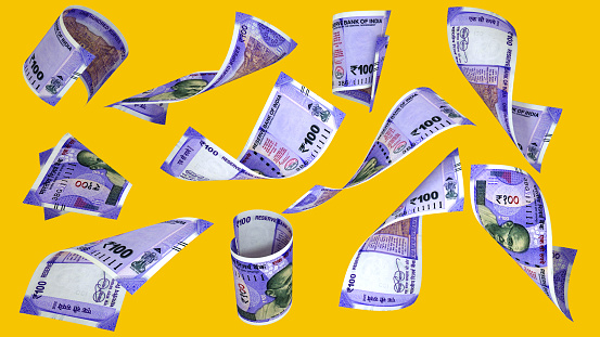 3d Rendering Of 100 Indian Rupee Notes Flying In Different Angles And