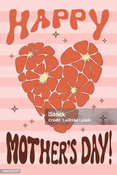 Mothers Day Retro Nostalgic Poster Heart From Daisy Flowers Power