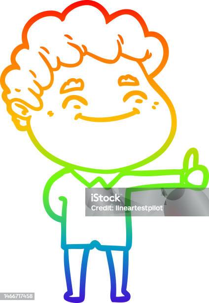 Dessin Au Trait Dégradé Arcenciel Dun Homme Amical De Dessin Animé