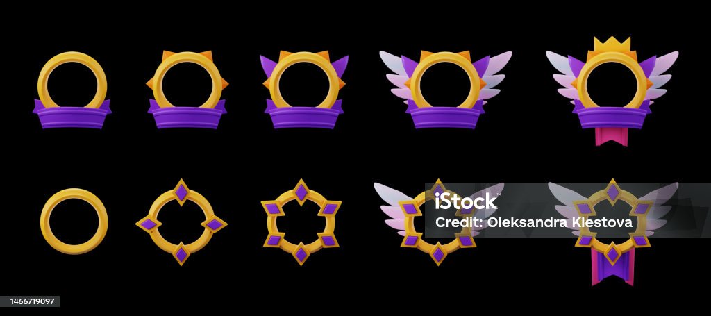 3d Avatar Frame Set Cartoon Photo Border Render Game Award Fantasy