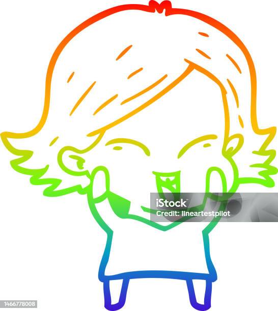Dessin Au Trait Dégradé Arcenciel Dune Fille De Dessin Animé Heureuse