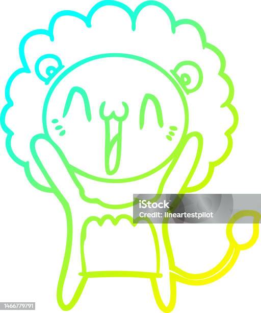 Dessin Au Trait Dégradé Froid Dun Lion De Dessin Animé Heureux Vecteurs