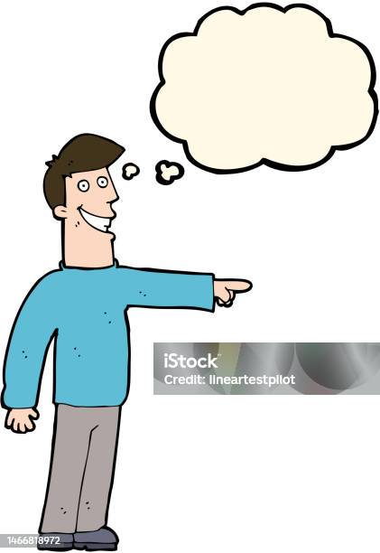 Homme En Dessin Animé Pointant Du Doigt Avec Bulle De Pensée Vecteurs