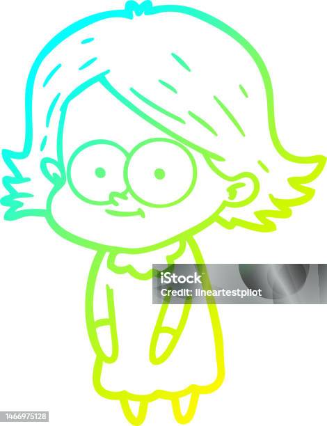 Dessin Au Trait Dégradé Froid Dune Fille De Dessin Animé Heureuse